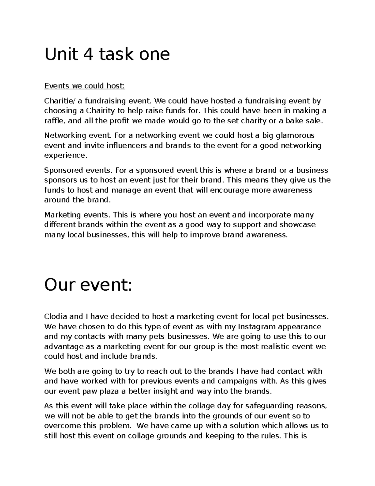 Sophie Unit 4 Task 1 Re Sub Unit 4 Task One Events We Could Host Charitie A Fundraising 