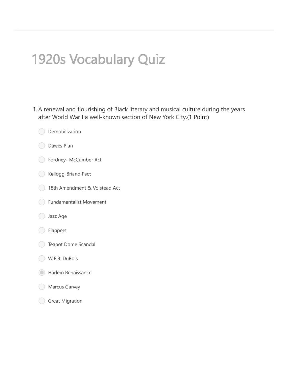 Vocab Quiz Roaring 20's - 1920s Vocabulary Quiz 1. A renewal and ...