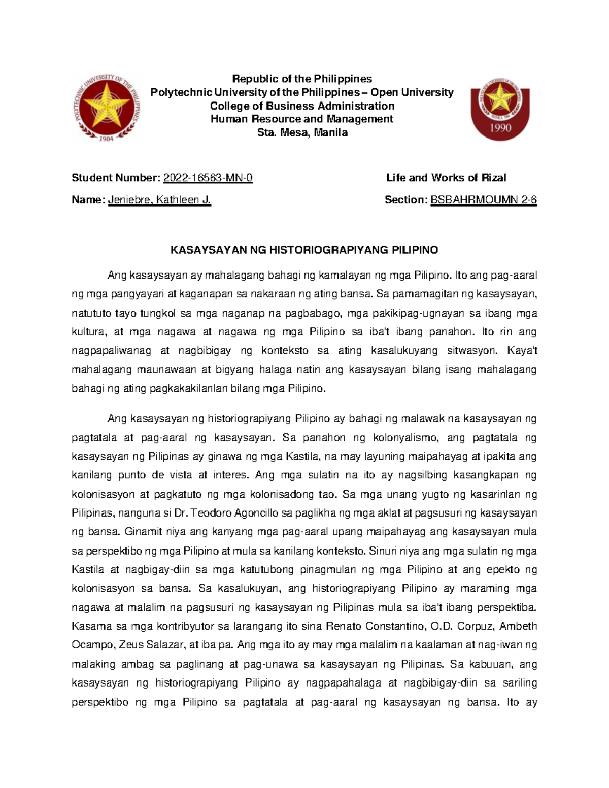 Kasaysayan NG Historiograpiyang Pilipino - Republic of the Philippines ...