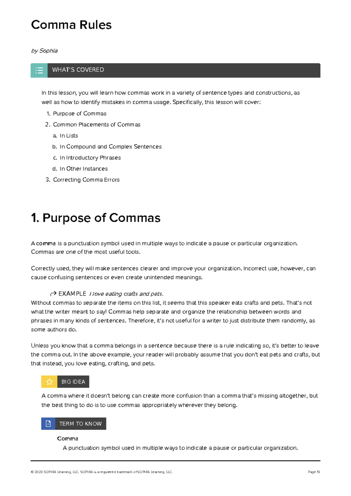 Writing Fundamentals Unit 1 tutorials PDF2 Comma Rules By Sophia In