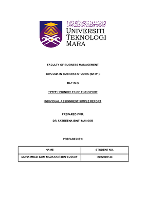 TPT251 - Report individual Assignment - SCHOOL OF MANAGEMENT AND SOCIAL ...