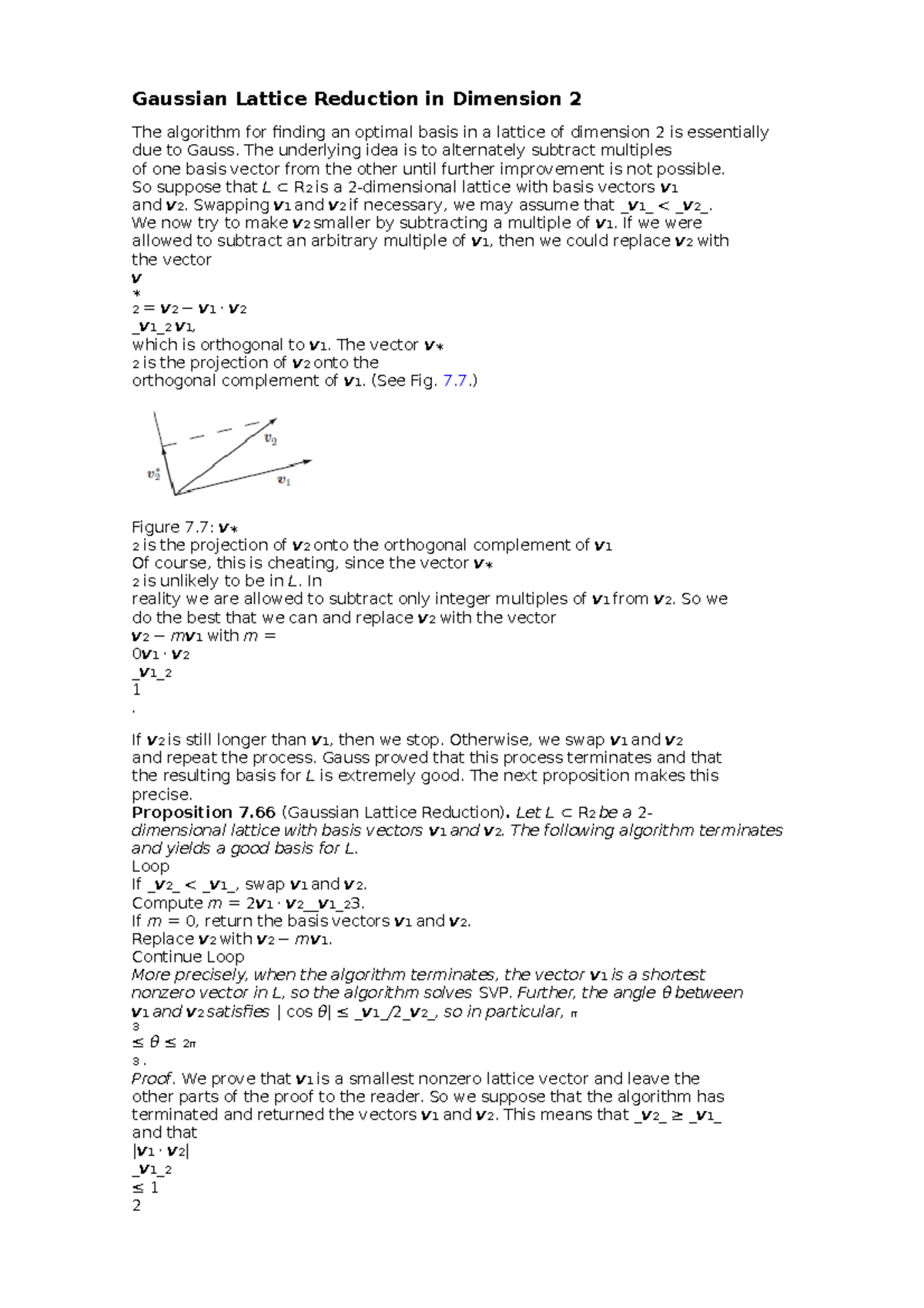 Gaussian Lattice Reduction In Dimension 2 The Underlying Idea Is To Alternately Subtract