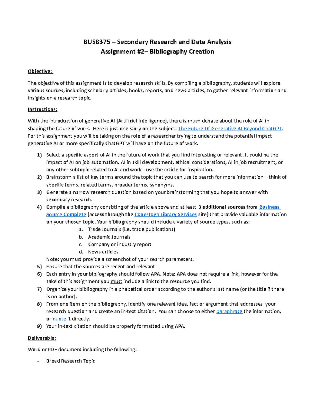 Assignment #2 Bibliography Rev - BUS8375 – Secondary Research and Data Analysis Assignment #2 ...