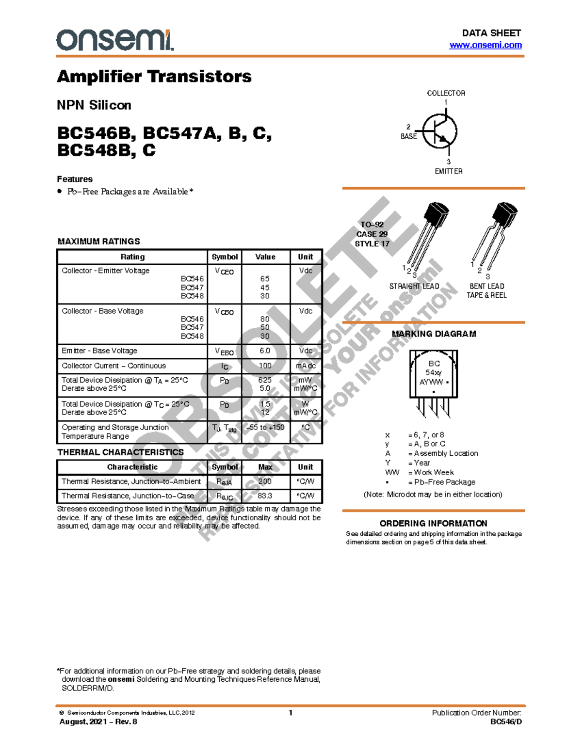 BC546-D - DATA SHEET onsemi © Semiconductor Components Industries, LLC ...