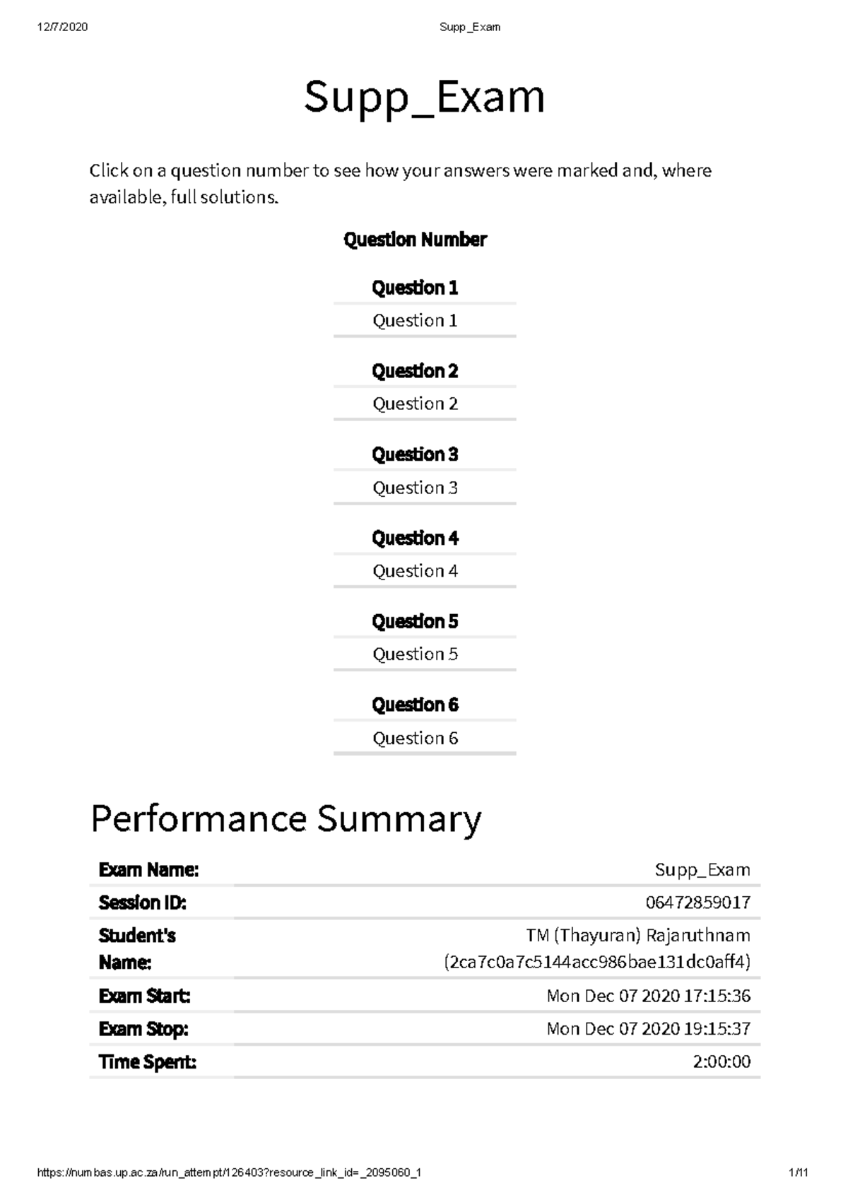 Special Sick and Supplementary Exam - Supp_Exam Click on a question ...