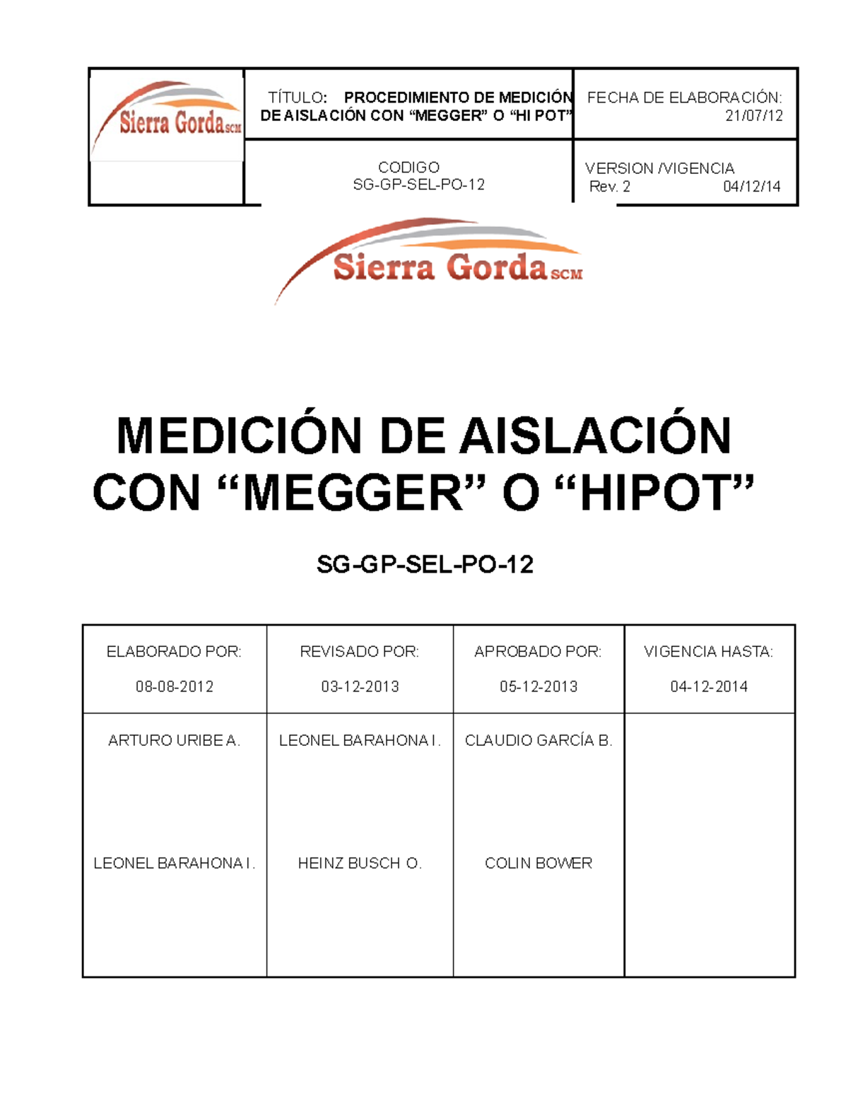 12.- Medición DE Aislación CON Megger O Hipot. Rev 2.- Dic 2013 - DE ...