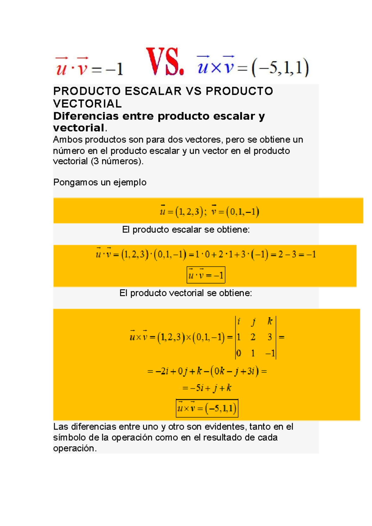 Producto Escalar VS Producto Vectorial - PRODUCTO ESCALAR VS PRODUCTO ...