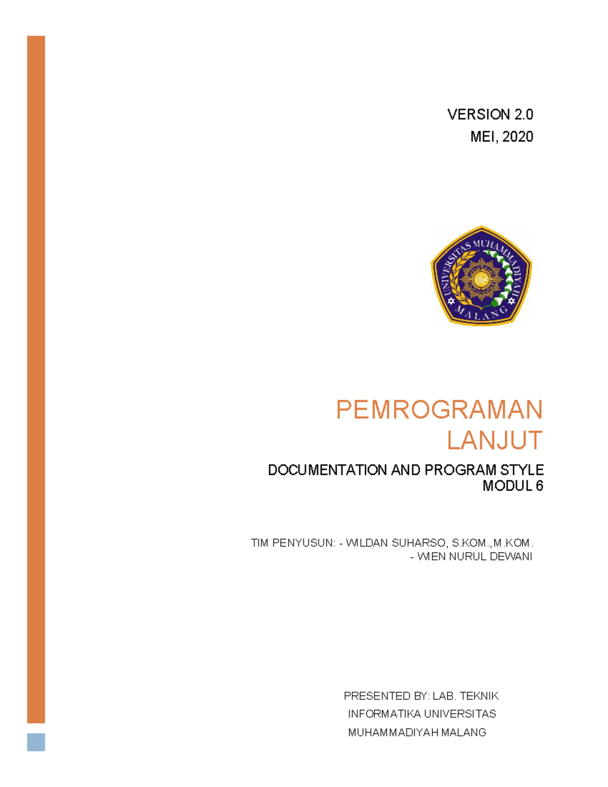 Salinan Pemrograman Lanjut Modul 6 - VERSION 2. MEI, 2020 PEMROGRAMAN ...