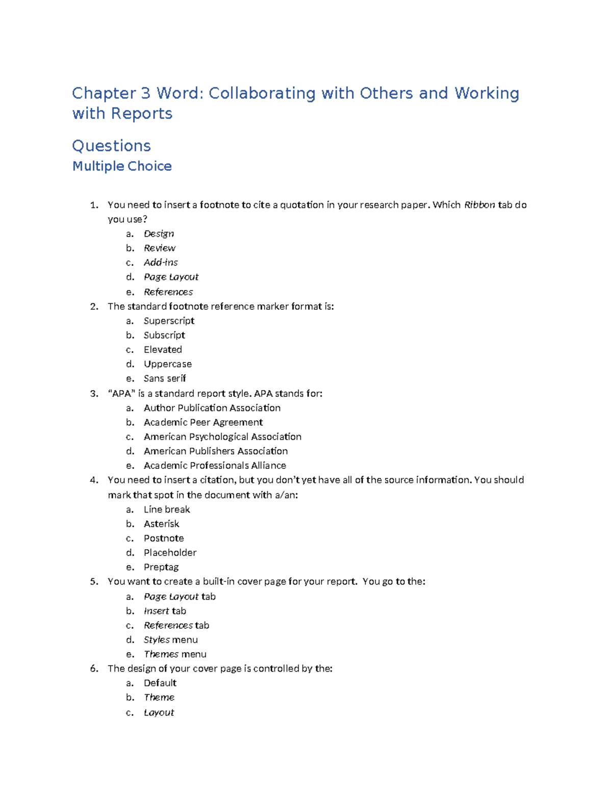 Chapter 3 Word - Collaborating with others and working with reports ...