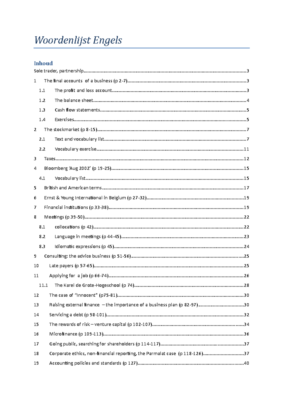 Samenvatting - compleet - Woordenlijst - Woordenlijst Engels Inhoud ...