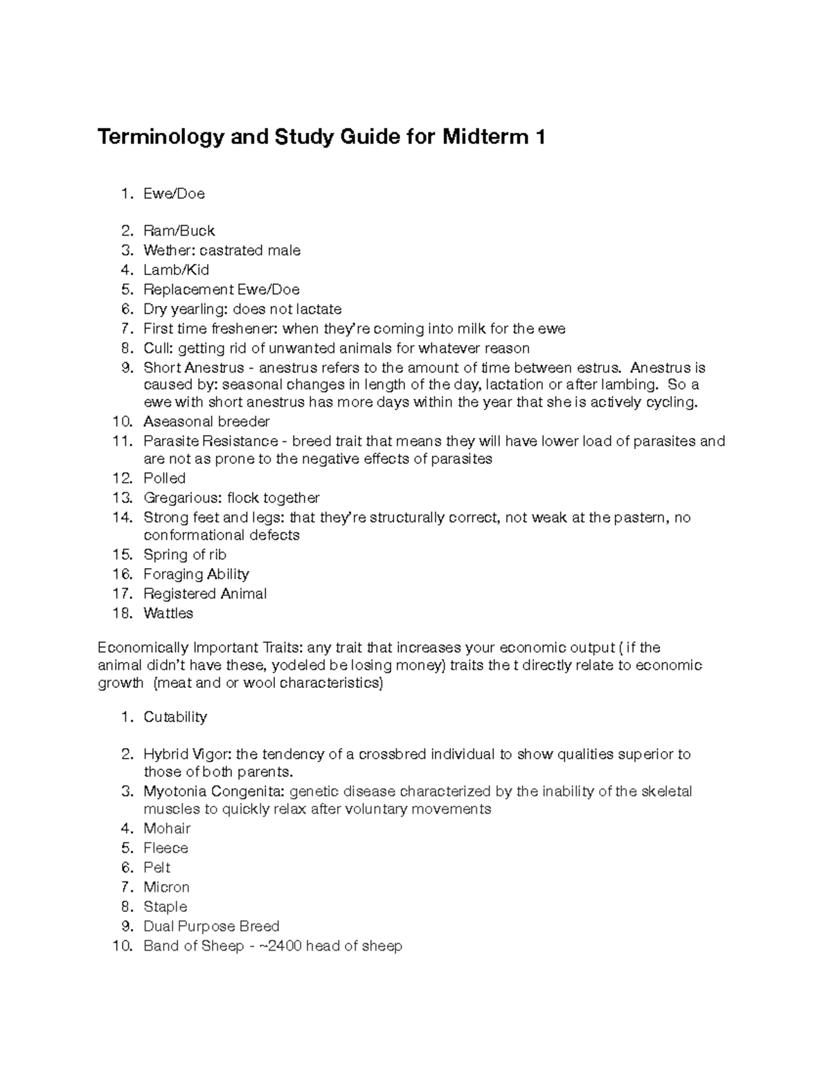 Midterm 1 Study Guide - ASCI 223 - Terminology and Study Guide for ...