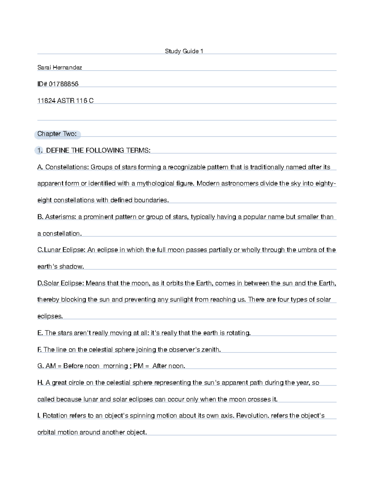 Study Guide 1 - Constellations: Groups of stars forming a recognizable ...