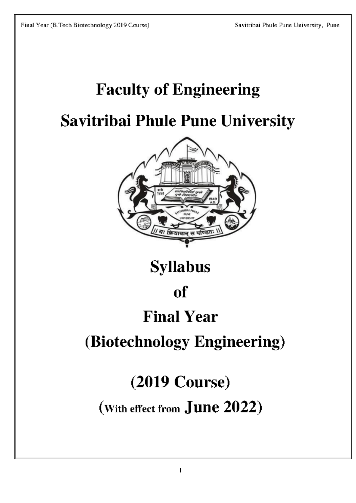 B.E. Biotechnology Engineering Syllabus 2019 Pattern 16092022 - Faculty ...