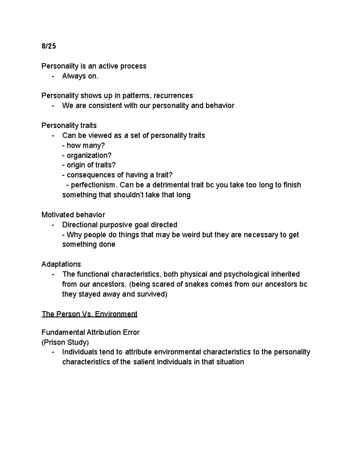 Psych 154 Personality - 8/ Personality is an active process - Always on ...