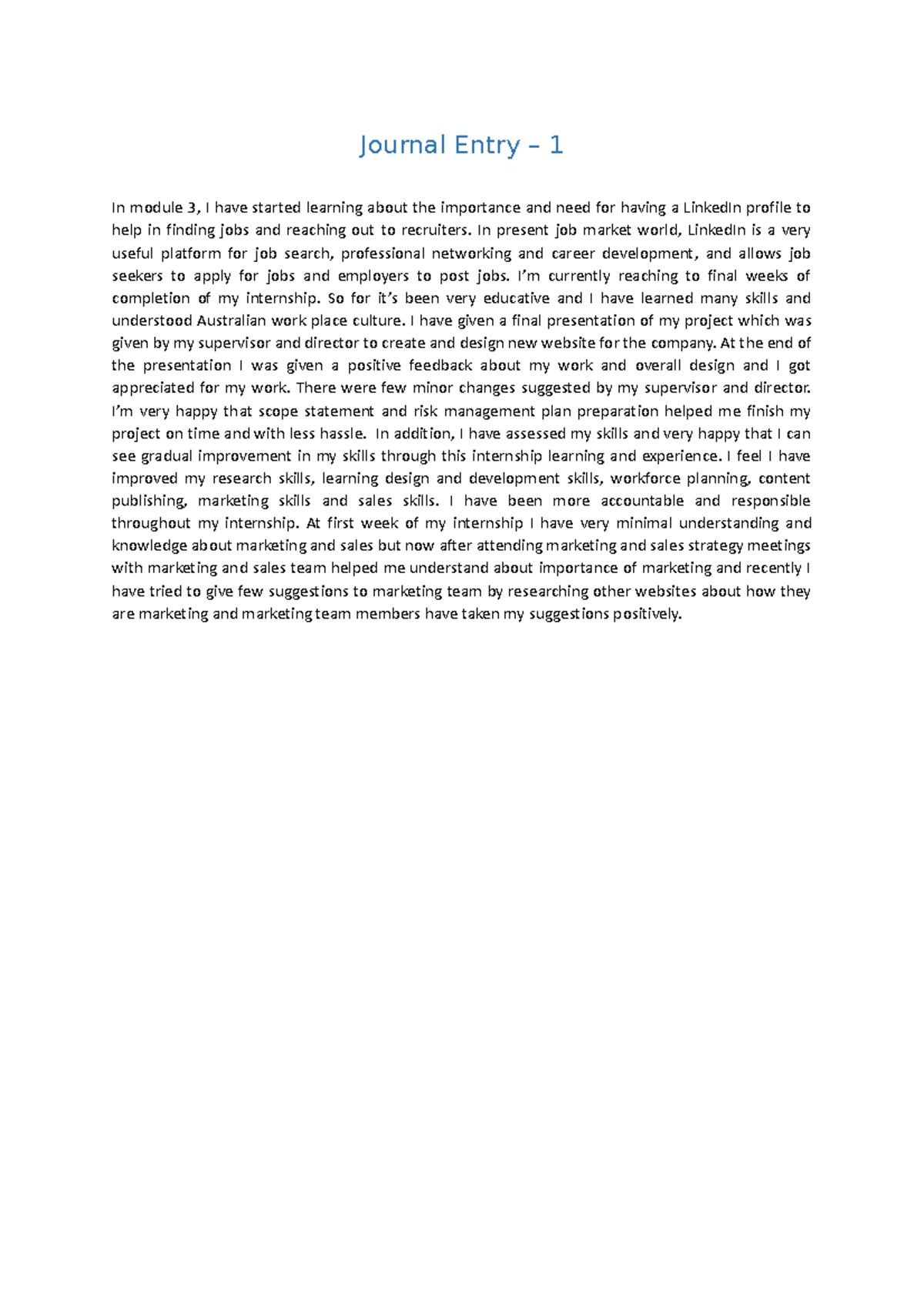 Kalyan Module 3 Journal Entry 1 - Journal Entry – 1 In module 3, I have ...