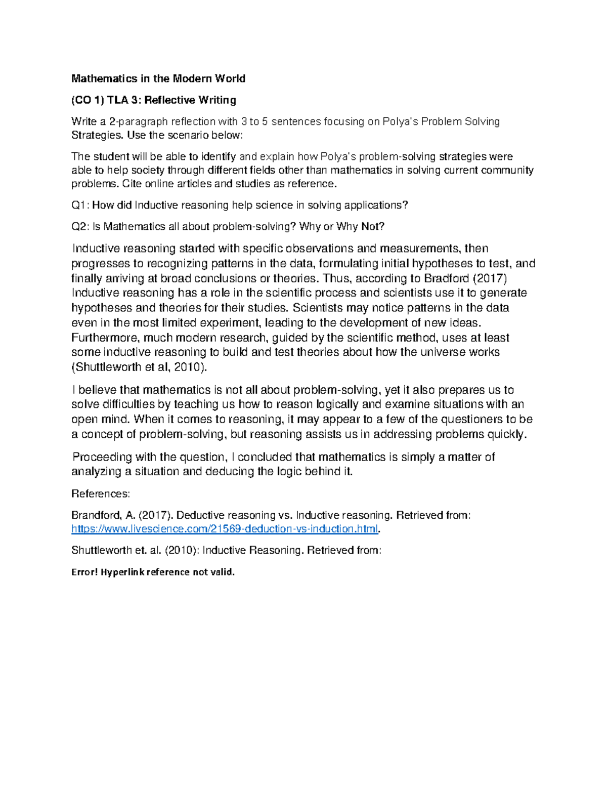 Mathematics in the Modern World- Essay - Mathematics in the Modern ...