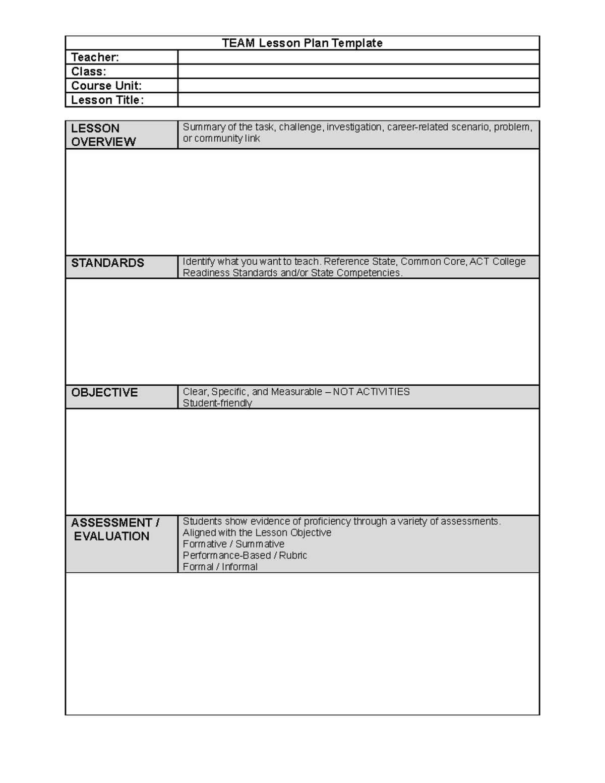 Reading Methods Lesson Plan 1 - TEAM Lesson Plan Template Teacher ...