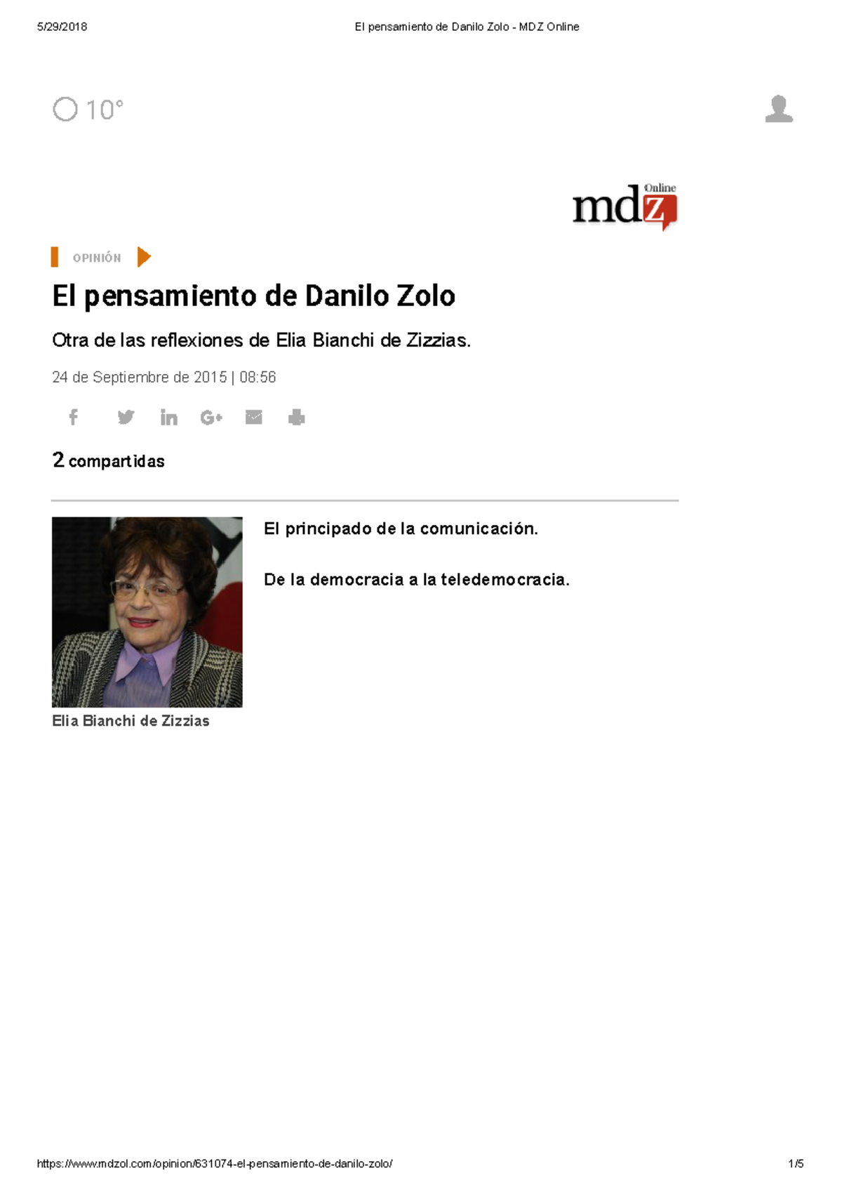 El pensamiento de Danilo Zolo - C10° o Elia Bianchi de Zizzias El pensamiento de Danilo Zolo ...