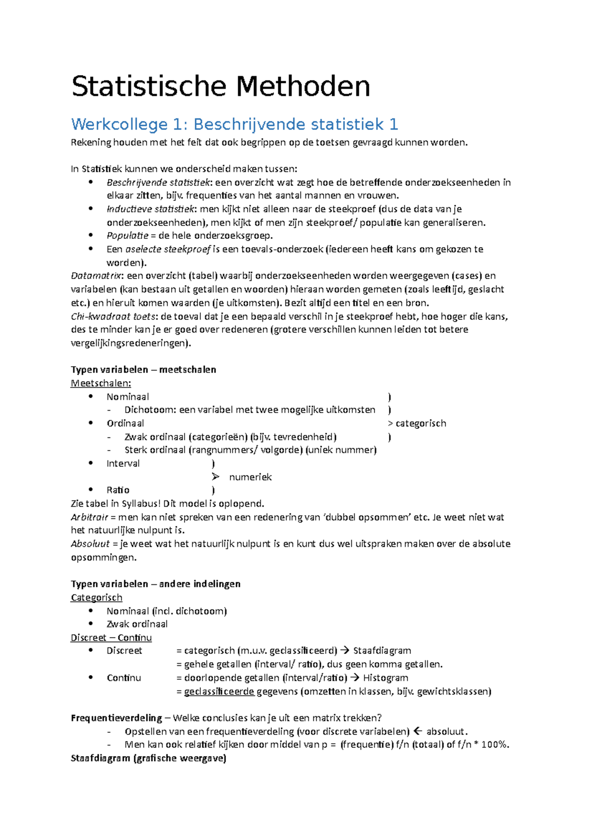 Statistische Methoden aantekeningen en begrippen - Statistische ...