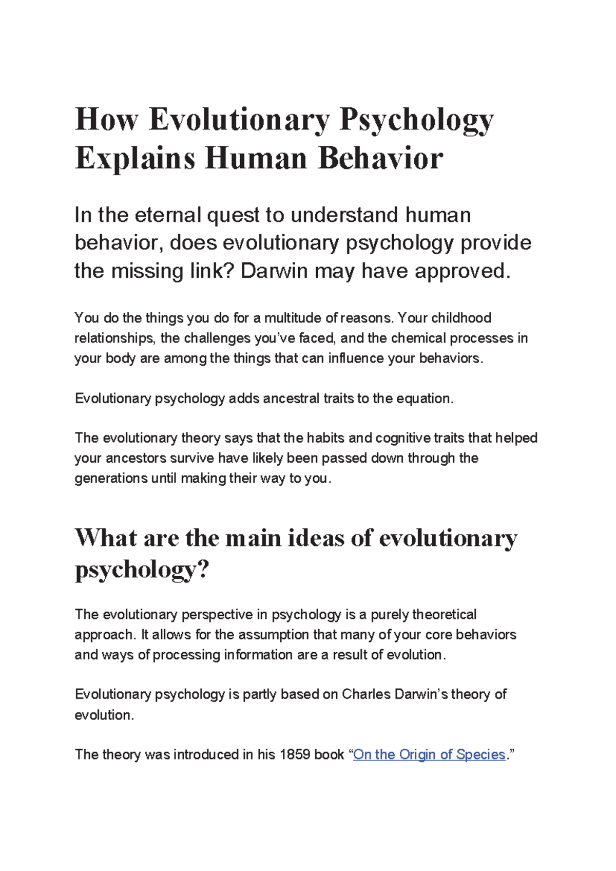 How Evolutionary Psychology Explains Human Behavior - You do the things you do for a multitude ...