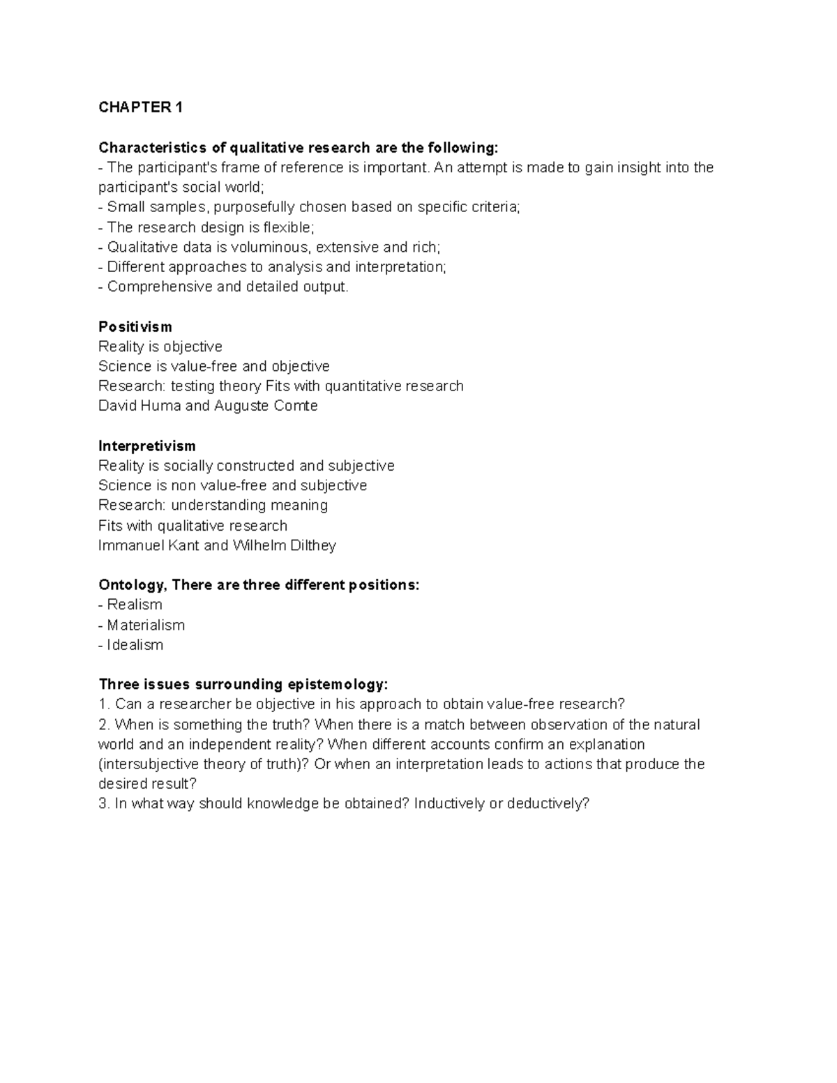 QRM short summary - CHAPTER 1 Characteristics of qualitative research ...