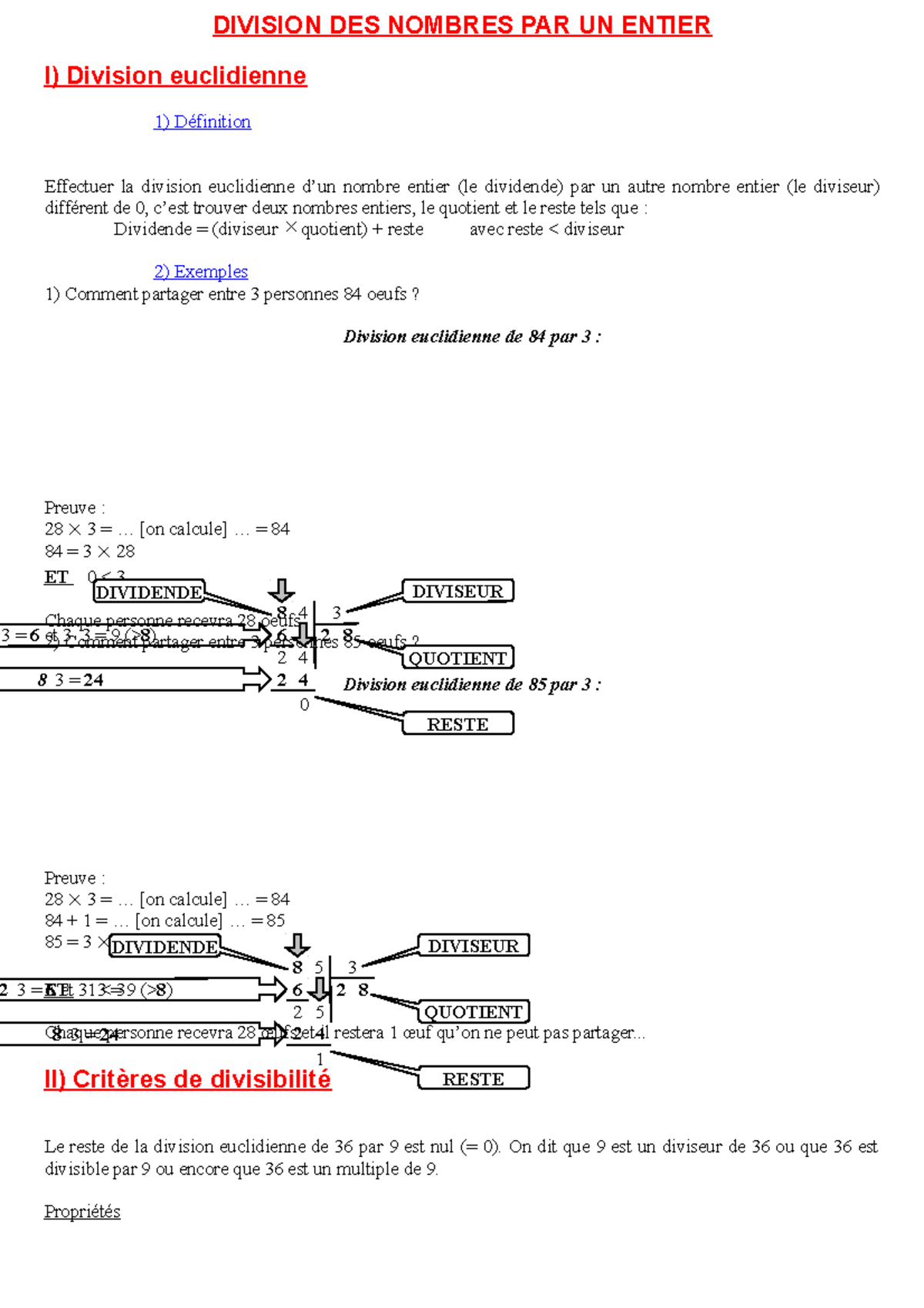 Division des nombres par un entier - DIVISION DES NOMBRES PAR UN ENTIER ...