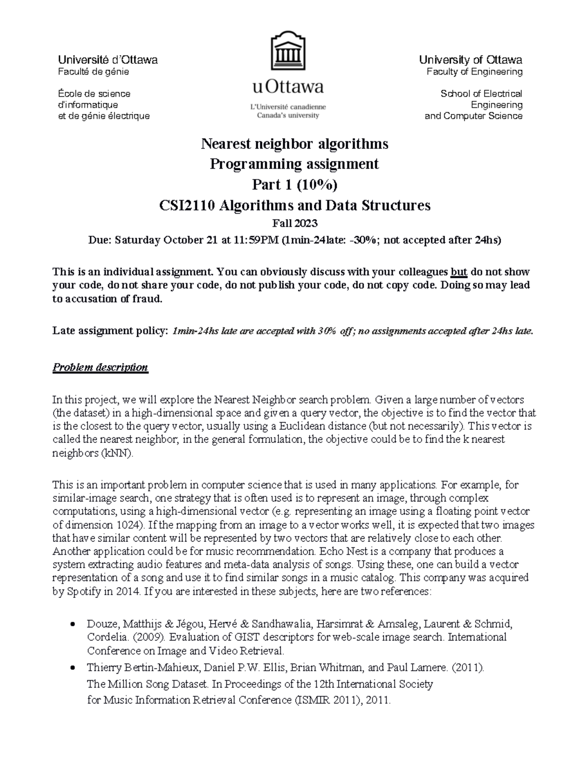 Prog P 1 csi2510 A23 - ddf - Université d’Ottawa Faculté de génie École de science d ...