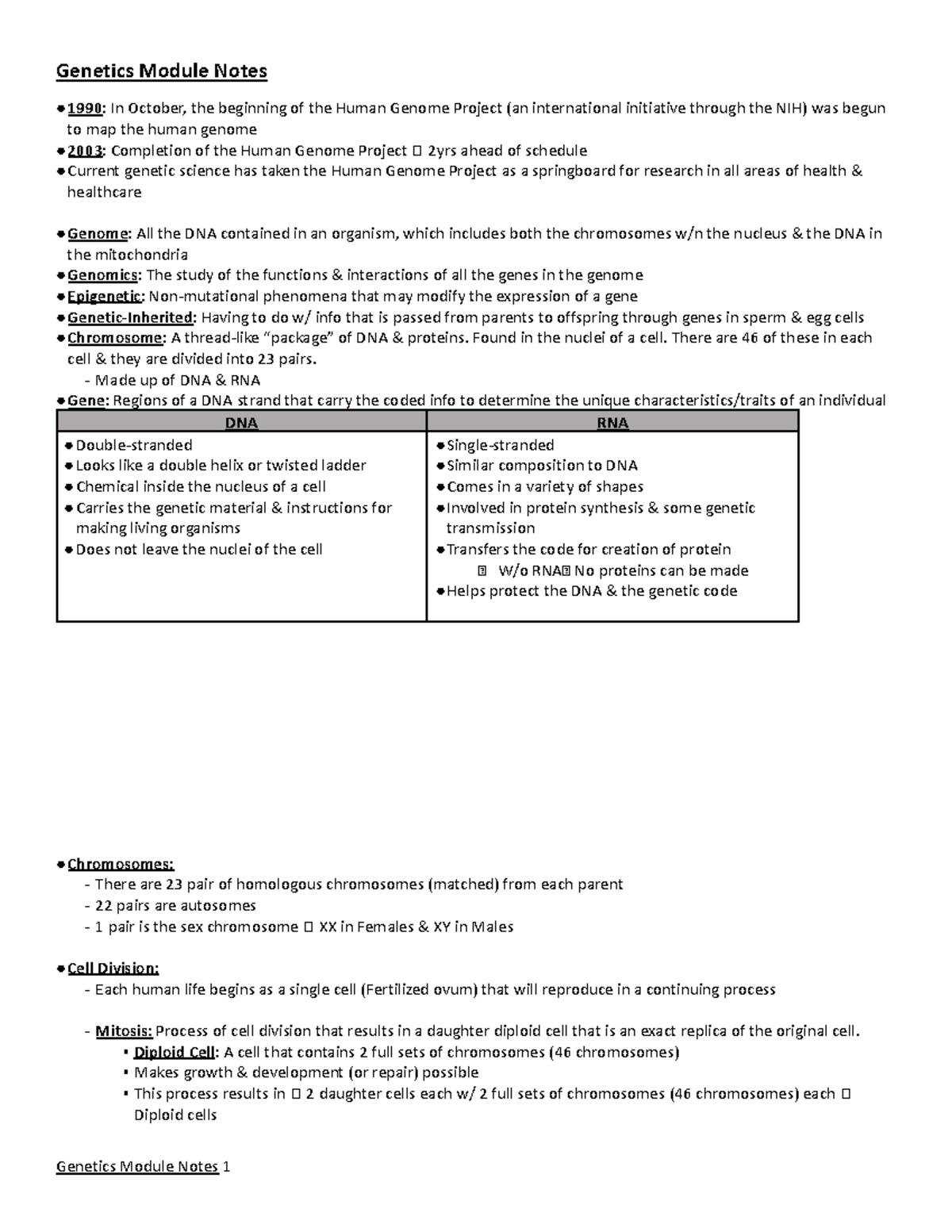 Womens Health Nursing Implications - Genetics Background Module Notes ...