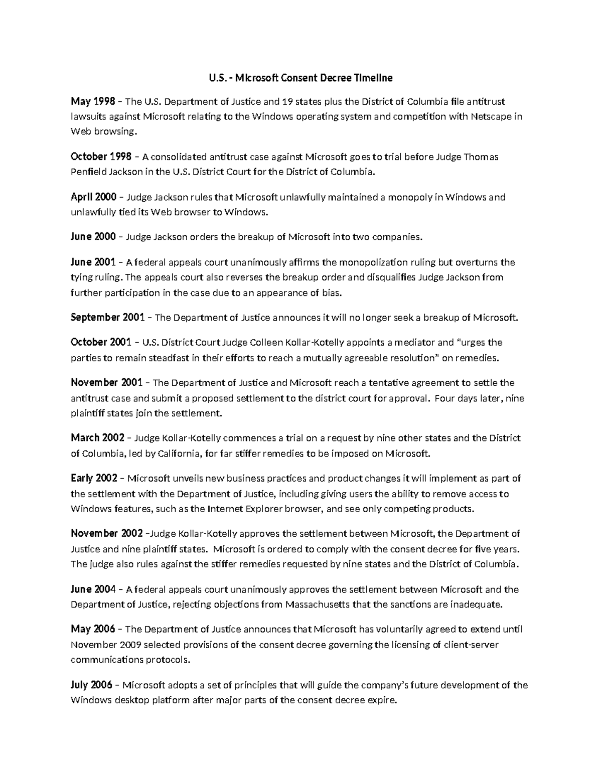01-16-08 Msftconsent Decree Timeline - U. - Microsoft Consent Decree ...