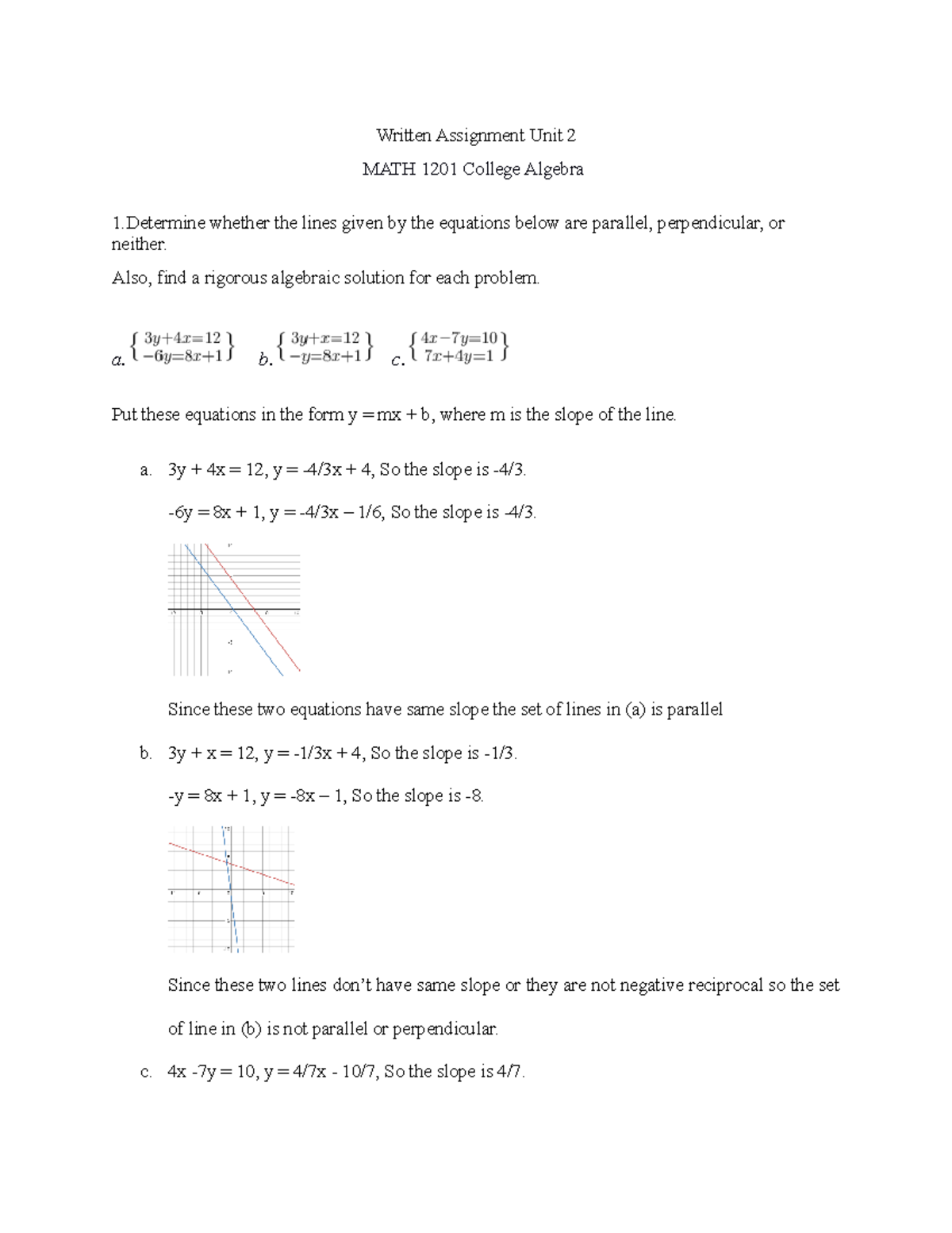 Written Assignment Unit 2 (College Algebra) - Written Assignment Unit 2 ...