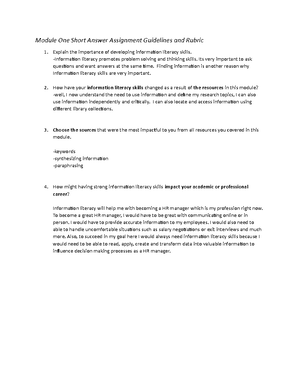 Module Two Short Answer - These can be hard to identify, so think of a ...
