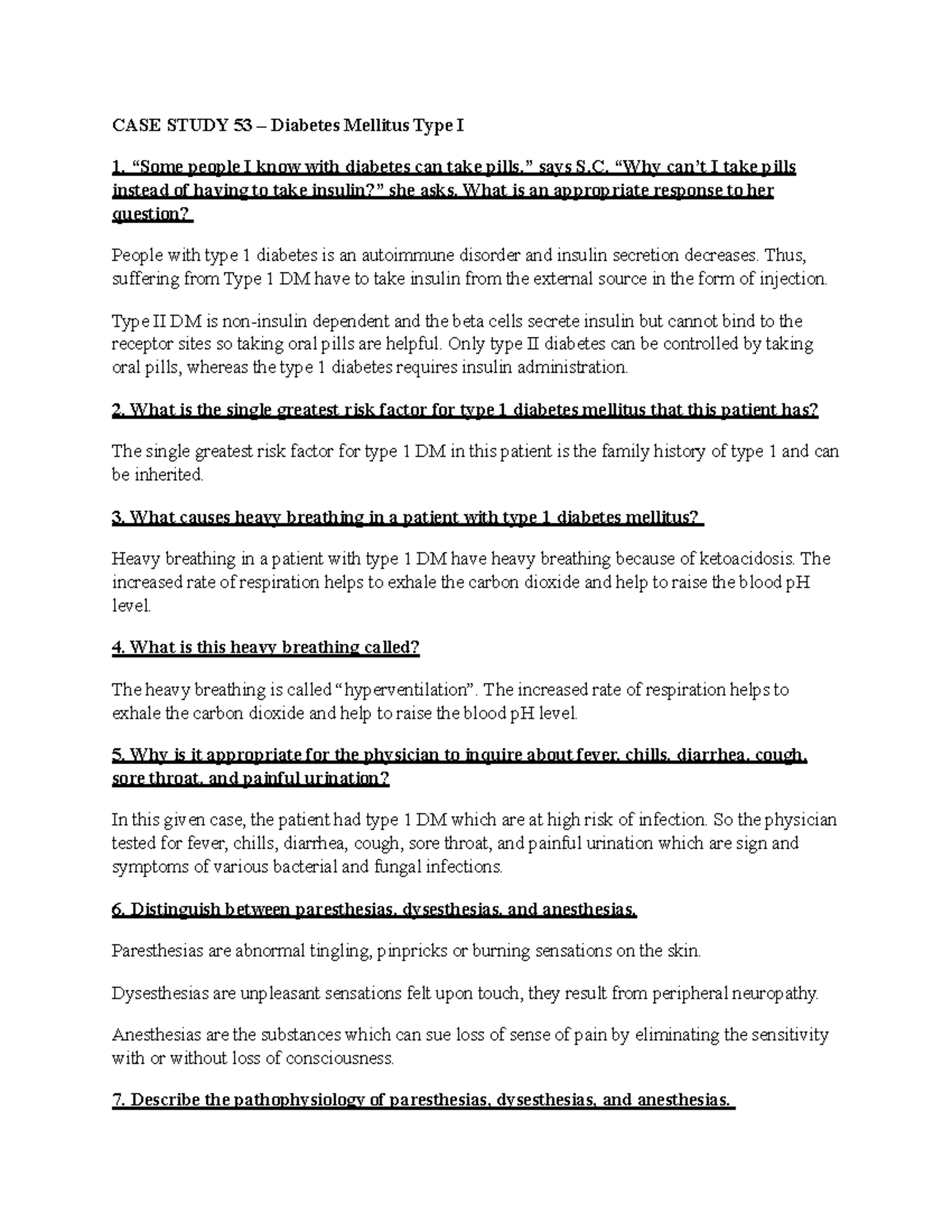 CASE Study 53 and 54 - CASE STUDY 53 – Diabetes Mellitus Type I “Some ...