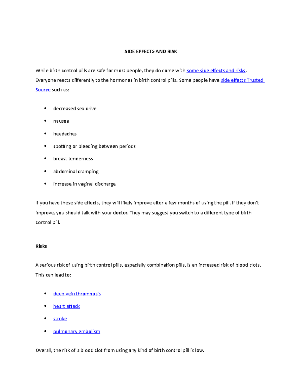 RISK-AND- Effectiveness - SIDE EFFECTS AND RISK While birth control ...