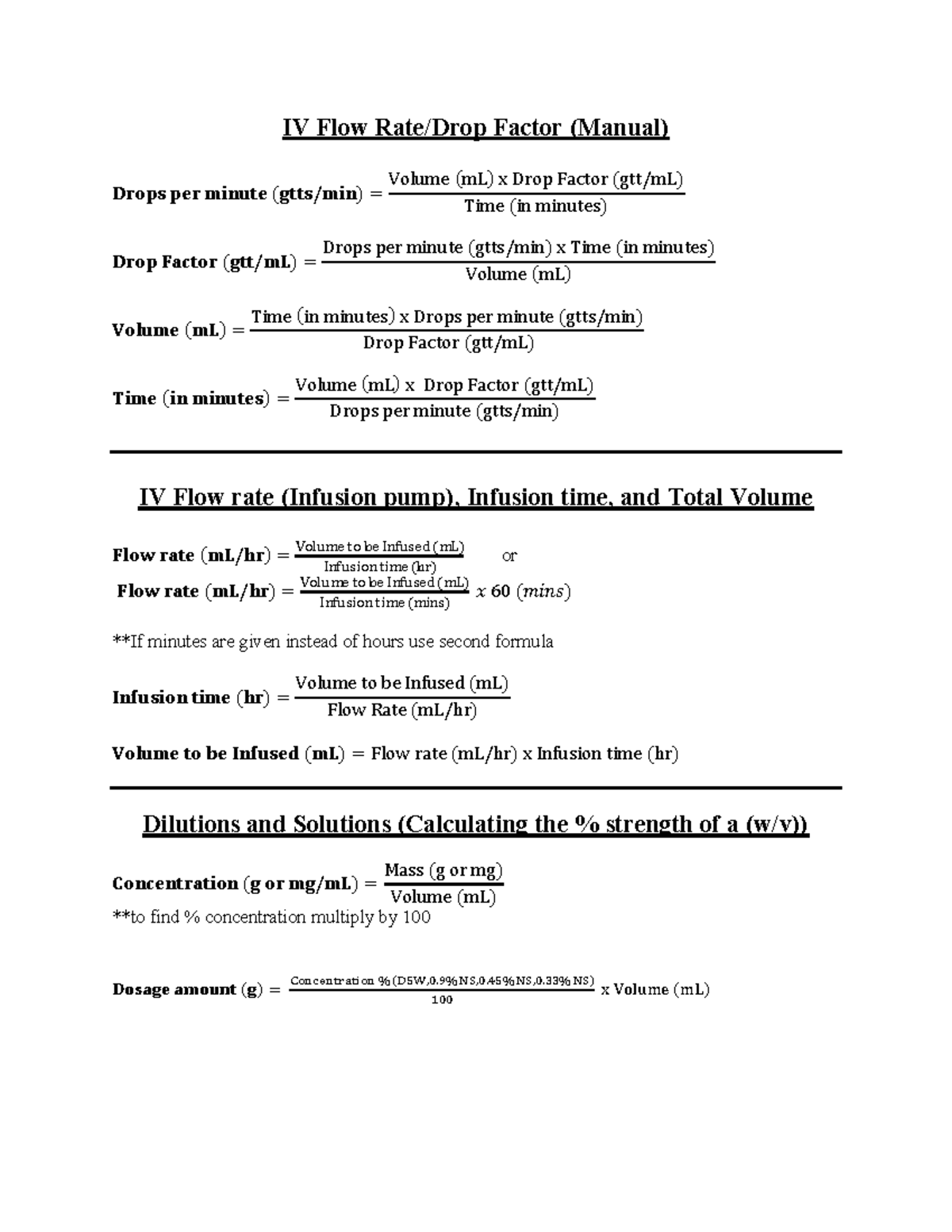 Formulas and Conversions - IV Flow Rate/Drop Factor (Manual) 𝐃𝐫𝐨𝐩𝐬 𝐩𝐞𝐫 ...