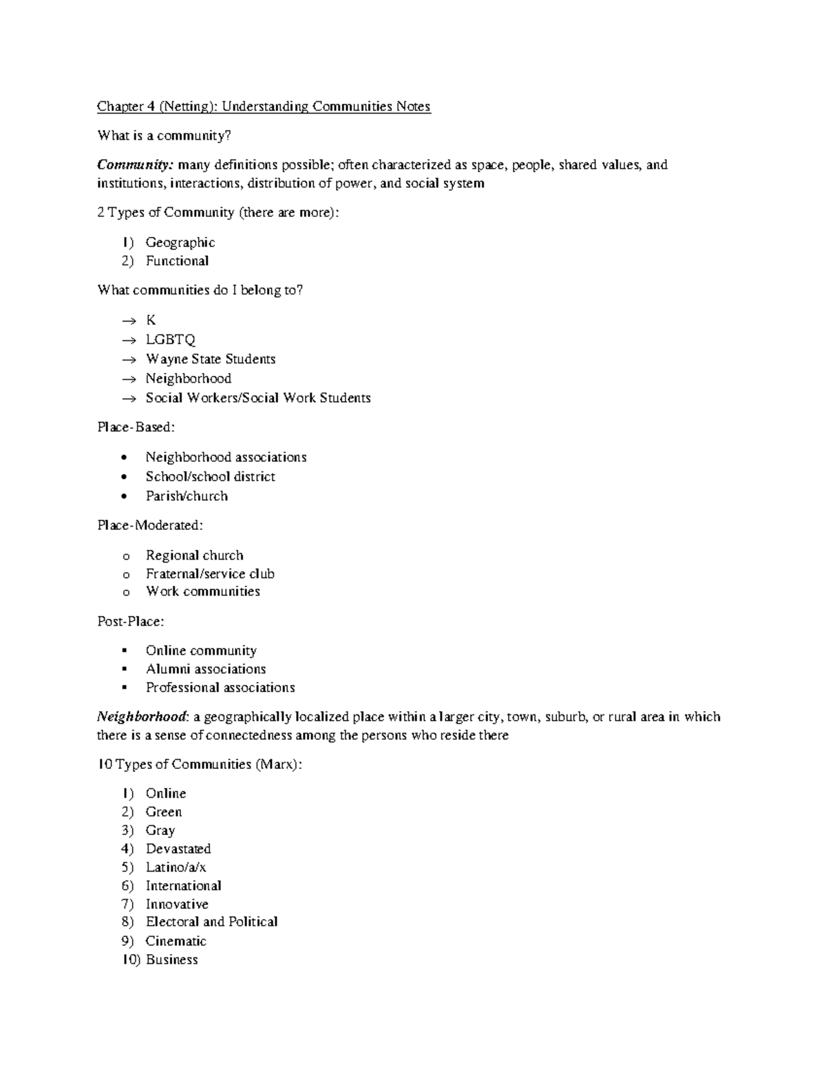Defining Communities Chapter 4 Notes - Chapter 4 (Netting ...
