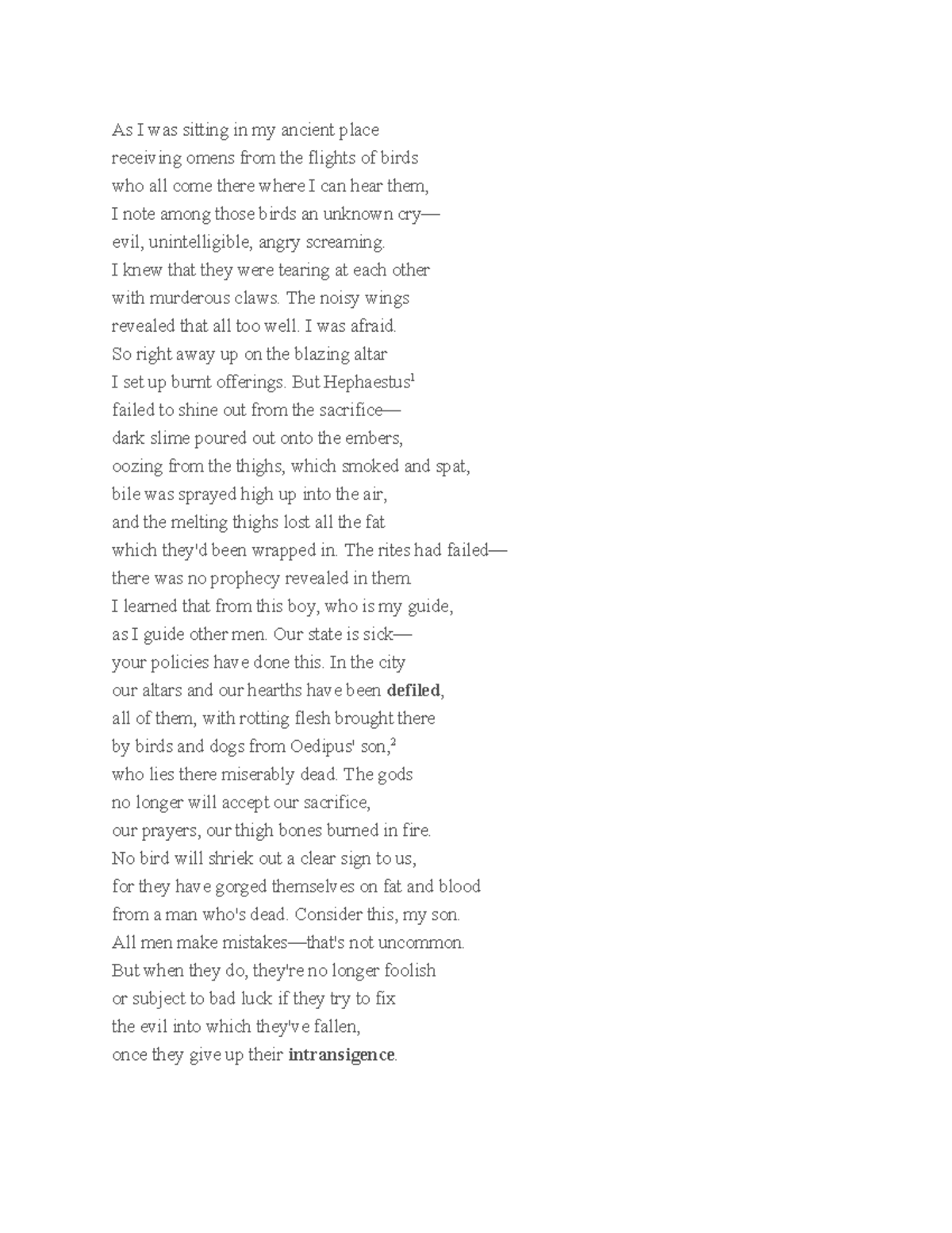 Scorn in Antigone - As I was sitting in my ancient place receiving ...