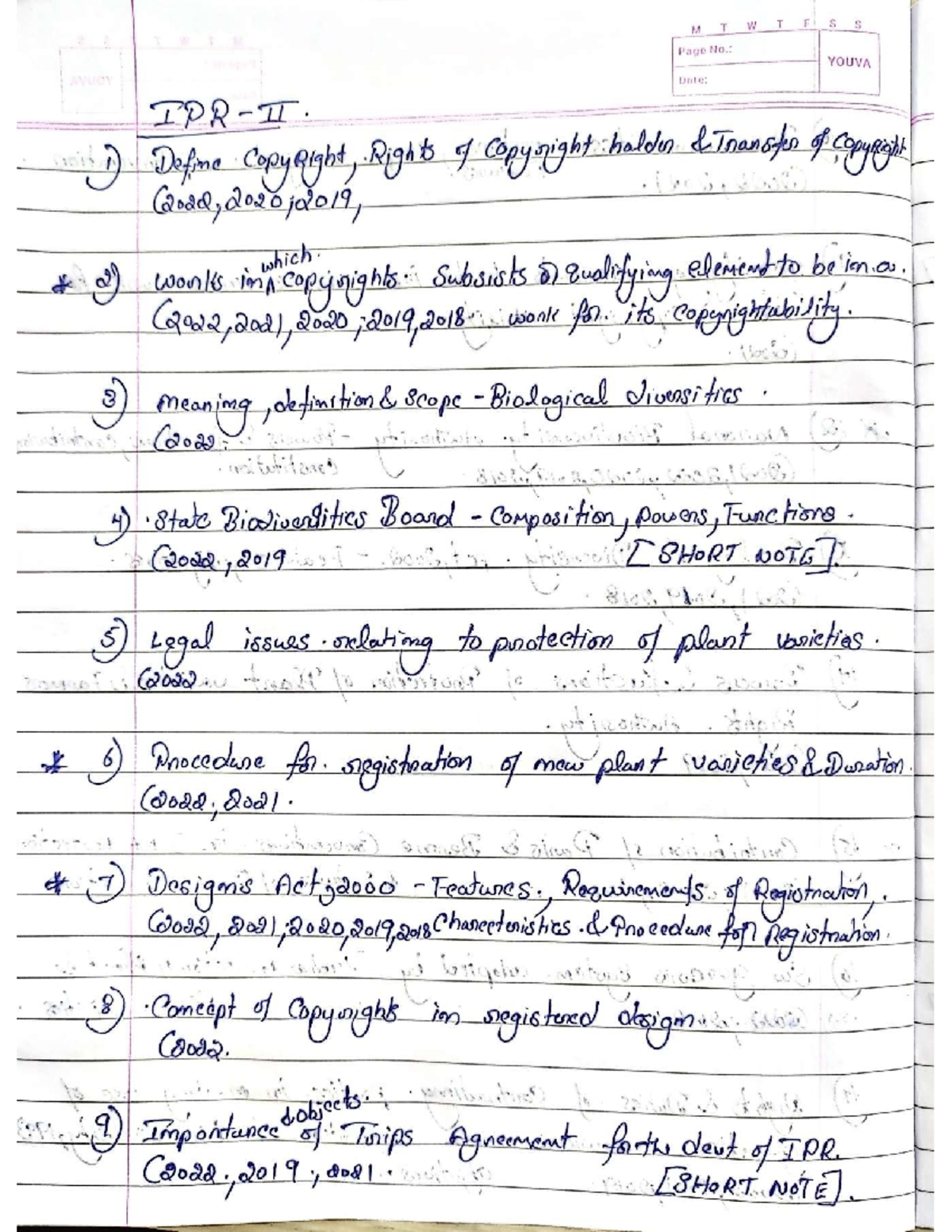 IPR 2 IMPQ - Prepared Important questions on IPR-2 - MTWTs Page No. YOUVA Date: 1) Define ...
