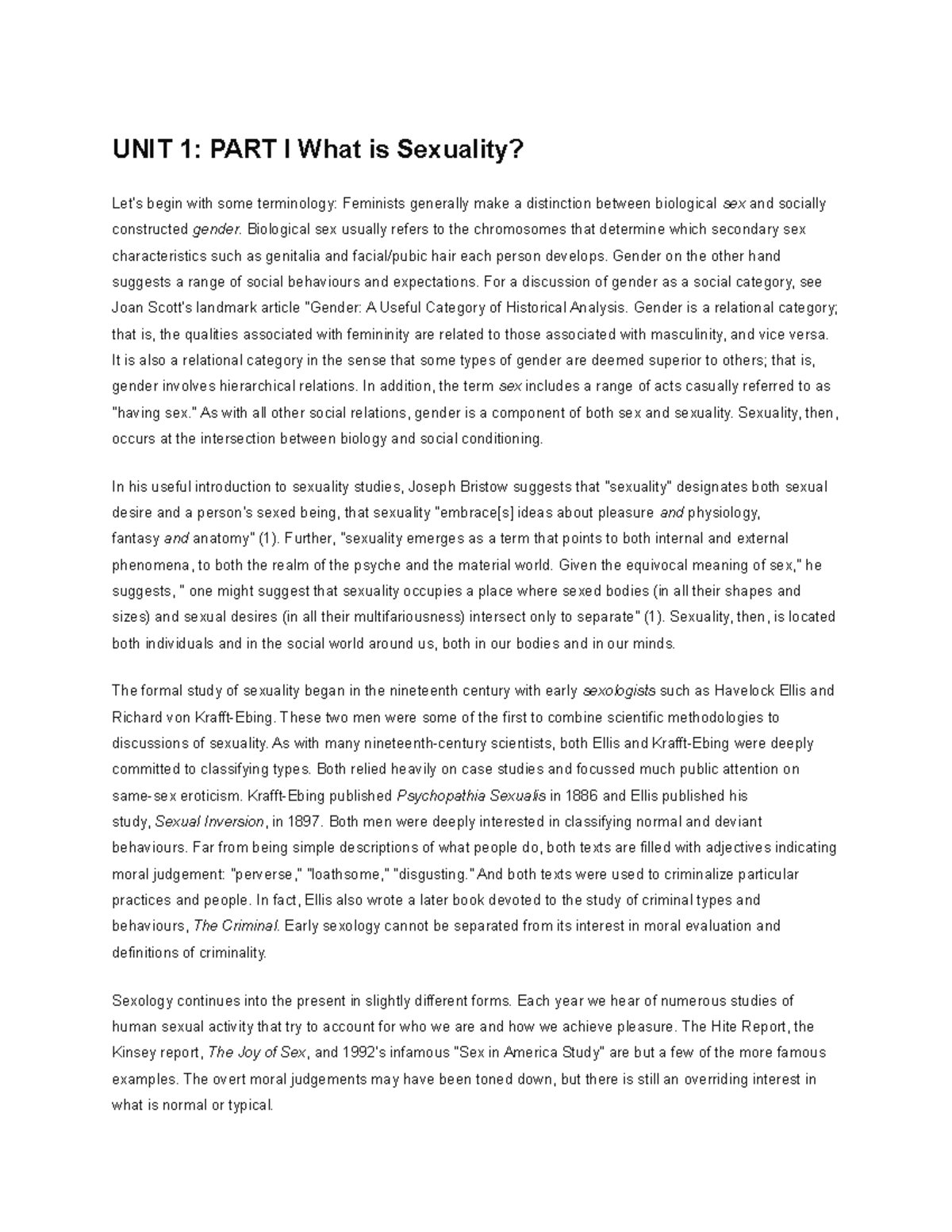 What Is Sexuality Lecture Notes Unit 1 Unit 1 Part I What Is Sexuality Let S Begin With