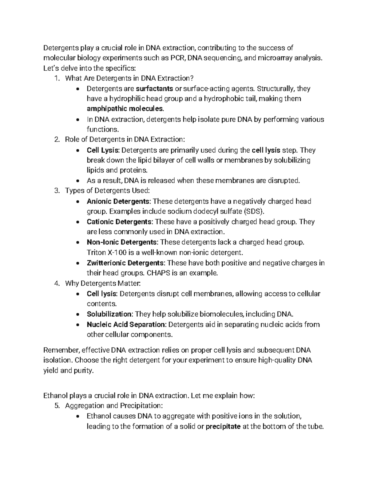 Post lab Act 7 DNA Isolation - Detergents play a crucial role in DNA ...