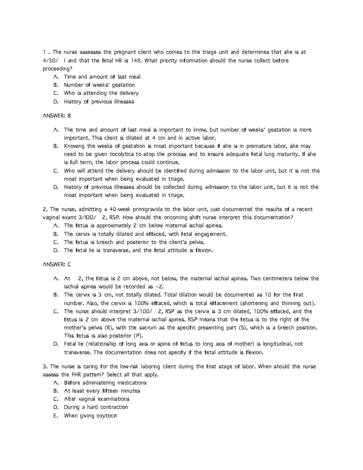 Midterm- Reviewer-CMCA - The nurse assesses the pregnant client who ...