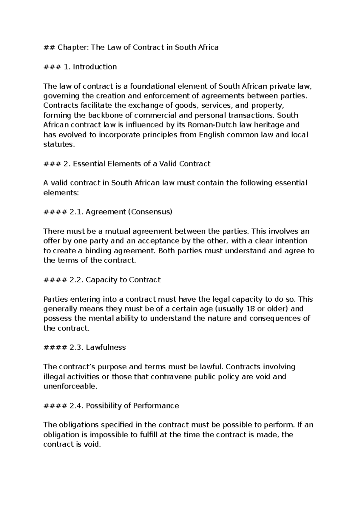 Contracts - Summary Law of Contract - Chapter: The Law of Contract in South Africa 1 ...
