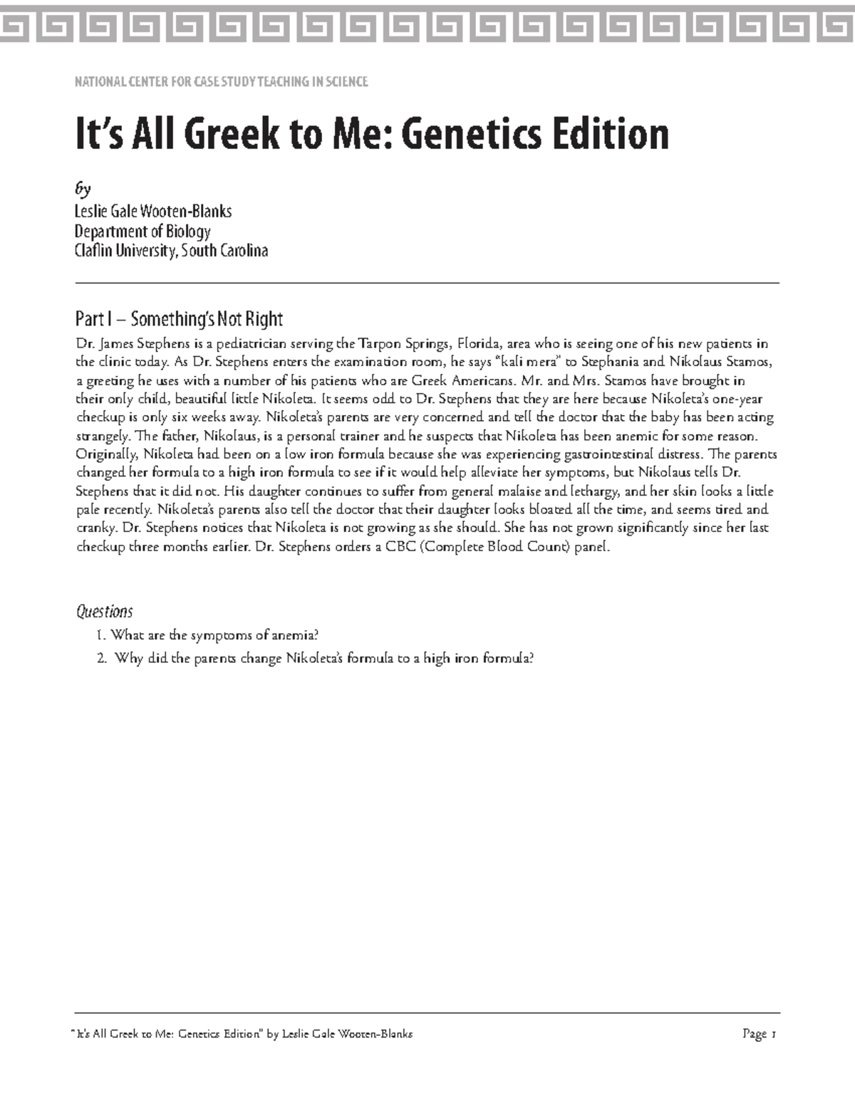 Greek genetics - weekly hw - NATIONAL CENTER FOR CASE STUDY TEACHING IN ...