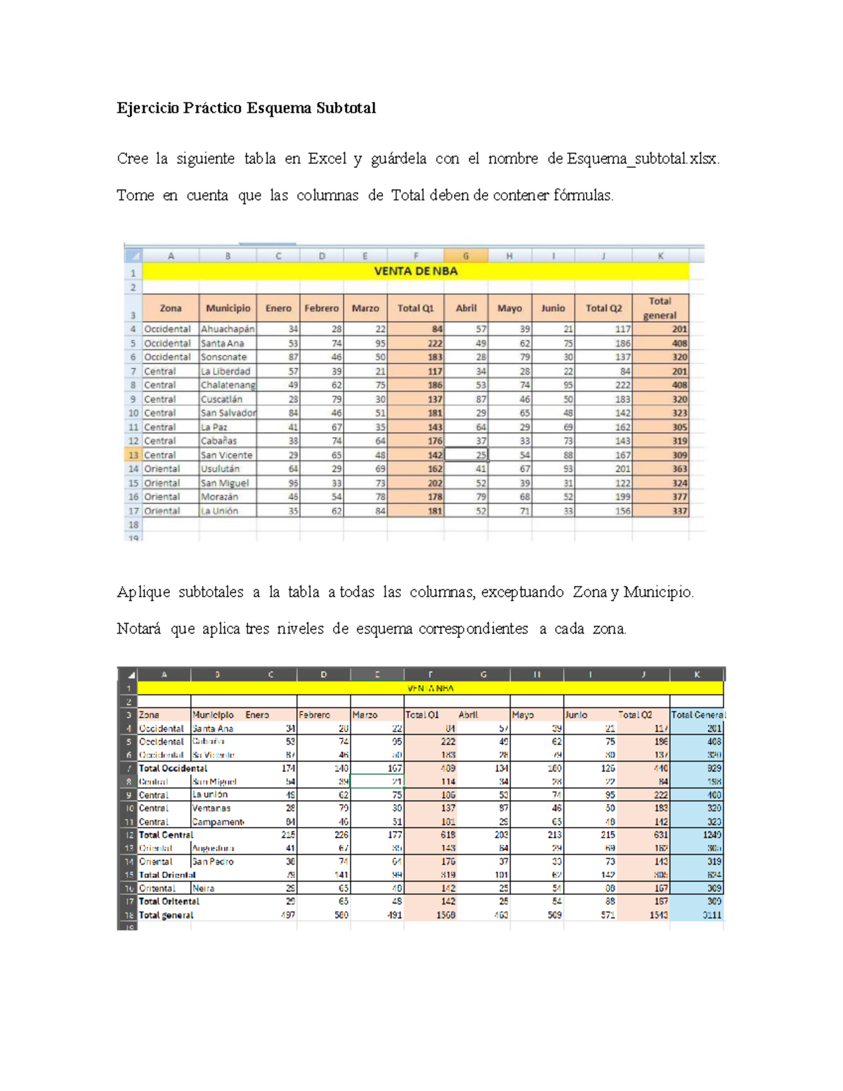 Ejercicio Práctico Esquema Subtotal - Sistemas de Informacion - Ejercicio Práctico Esquema ...