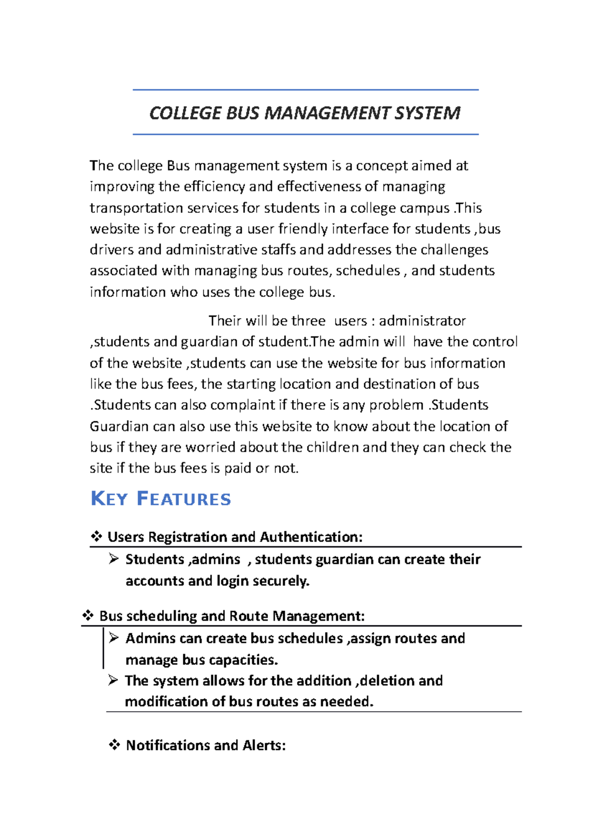 Project synopsis - COLLEGE BUS MANAGEMENT SYSTEM The college Bus ...
