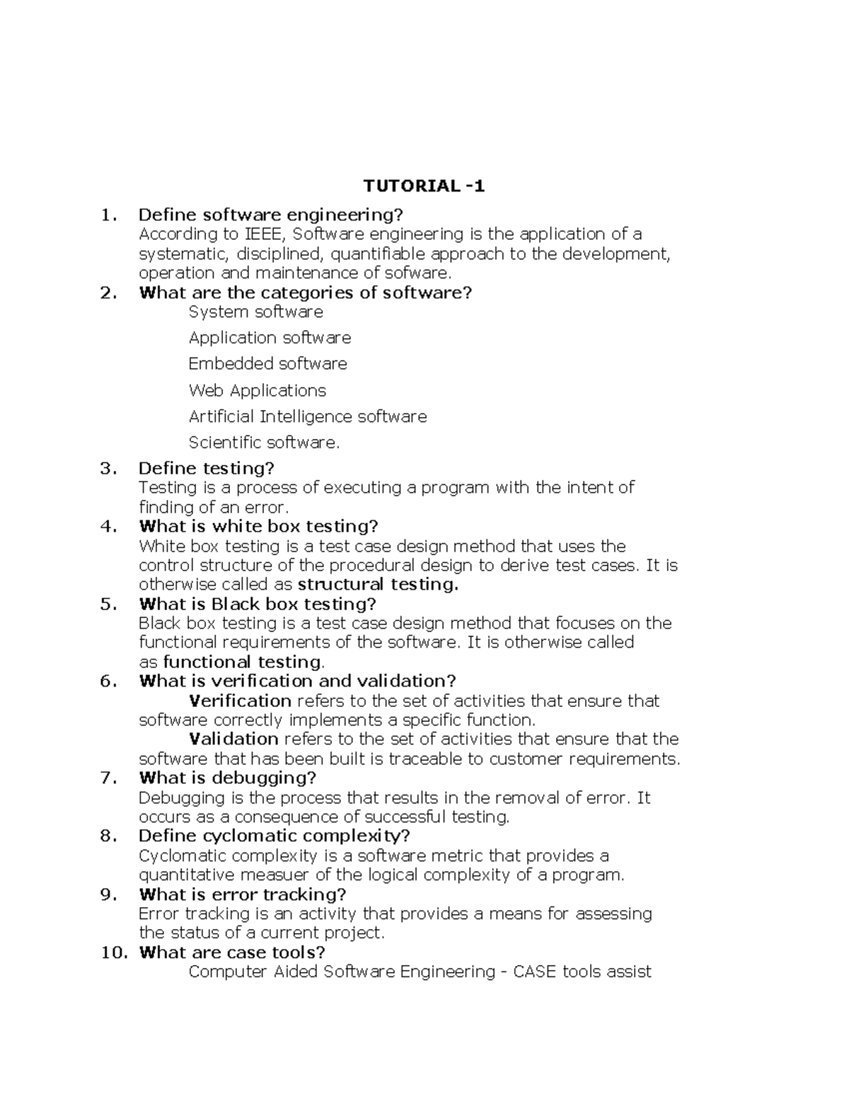 SE Tutorial 1 ( software engineering question paper) - TUTORIAL - 1 ...