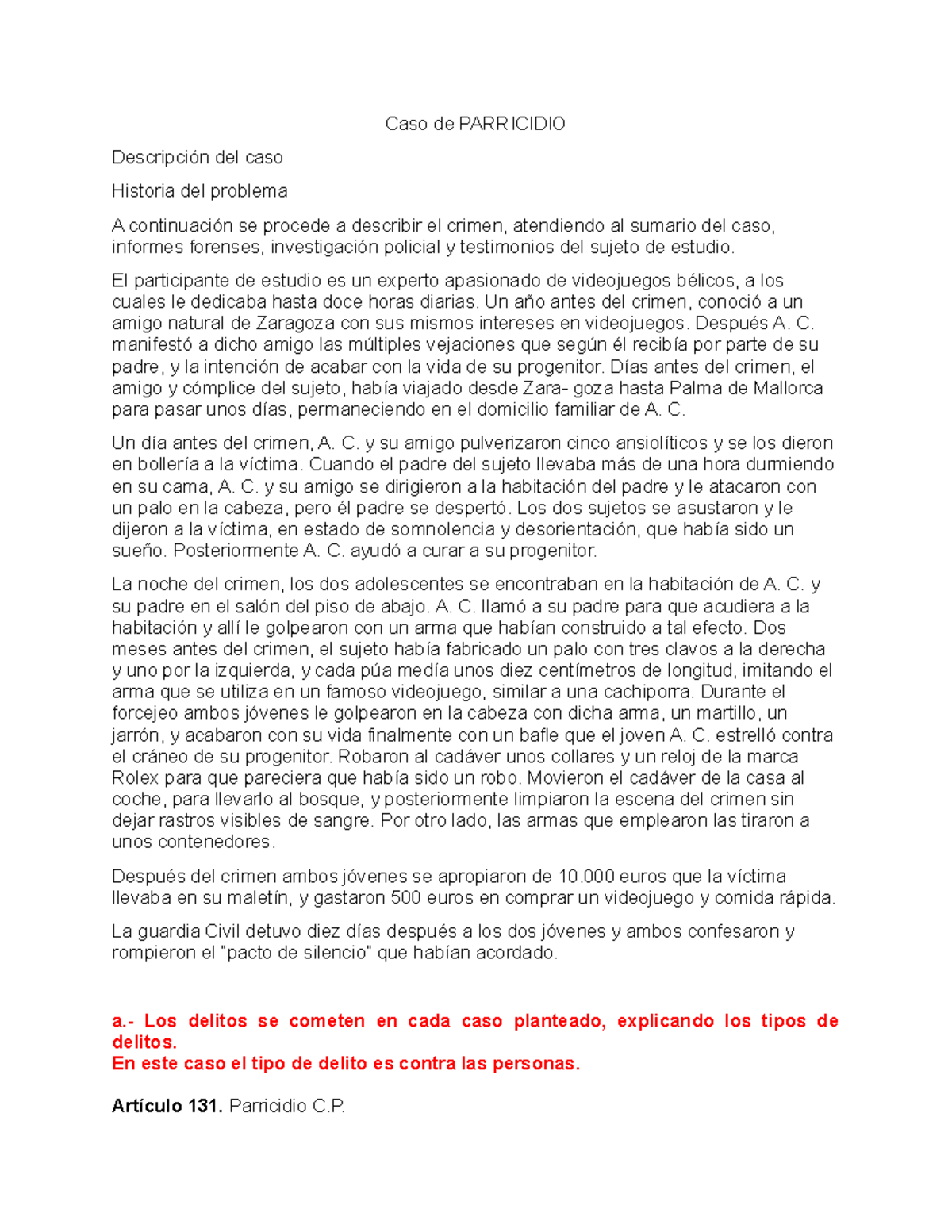 Caso de Parricidio - casos - Caso de PARRICIDIO Descripción del caso ...