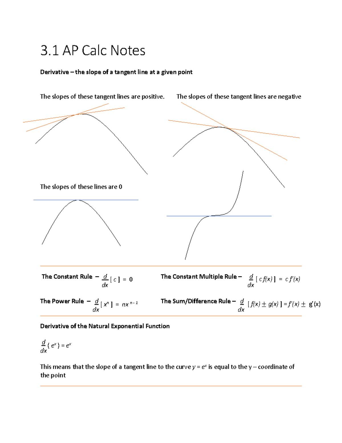 Chapter 3 AP Calc Notes - 3 AP Calc Notes Derivative – the slope of a ...