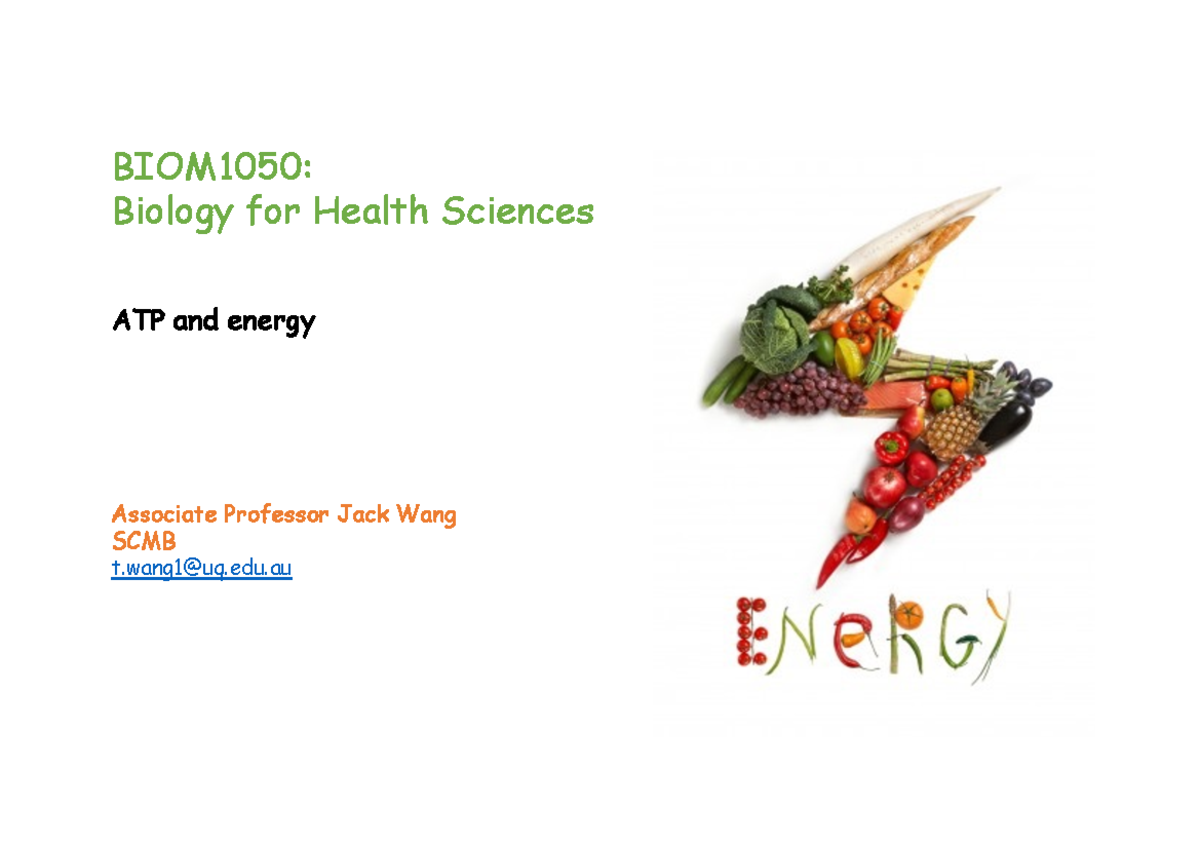 BIOM1050 Wang ATP 1slide - ####### BIOM1050: ####### Biology for Health ...