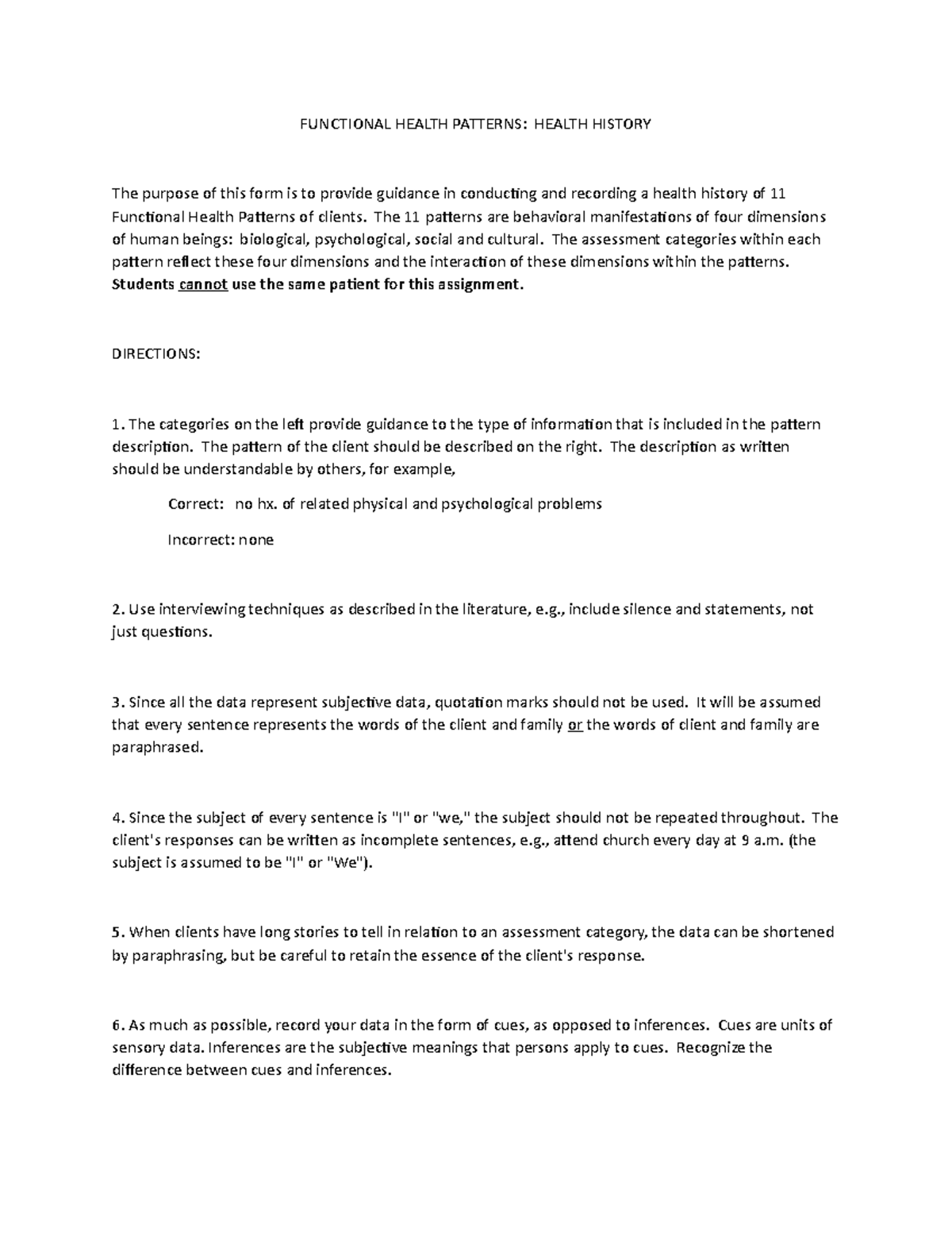 NRS 410 - Functional Health Patterns Paper Spring 2019 - FUNCTIONAL ...