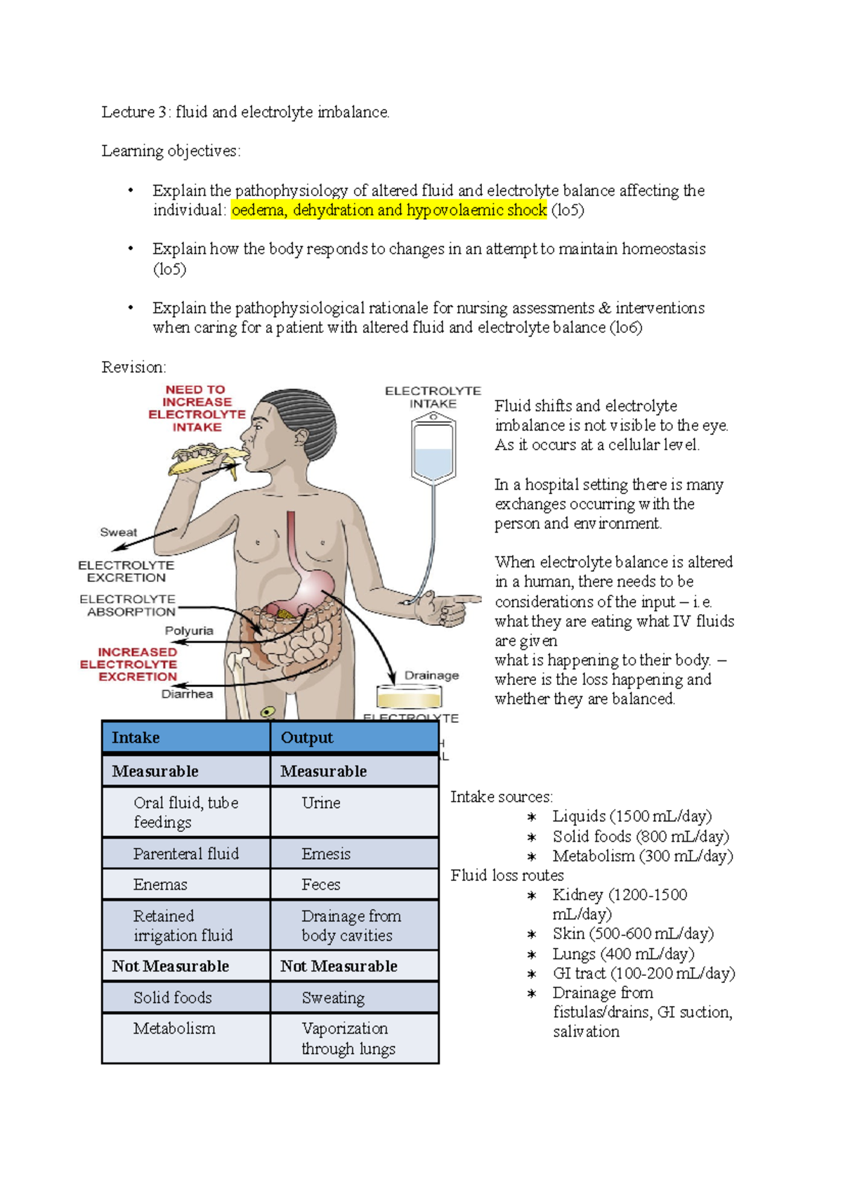 Lecture 3 - fluid shifts and electrolyte - Lecture 3: fluid and ...